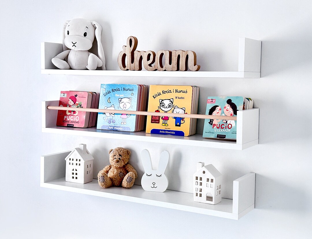 White Floating Shelves Nursery, Scandinavian Shelves for Girls Room ...