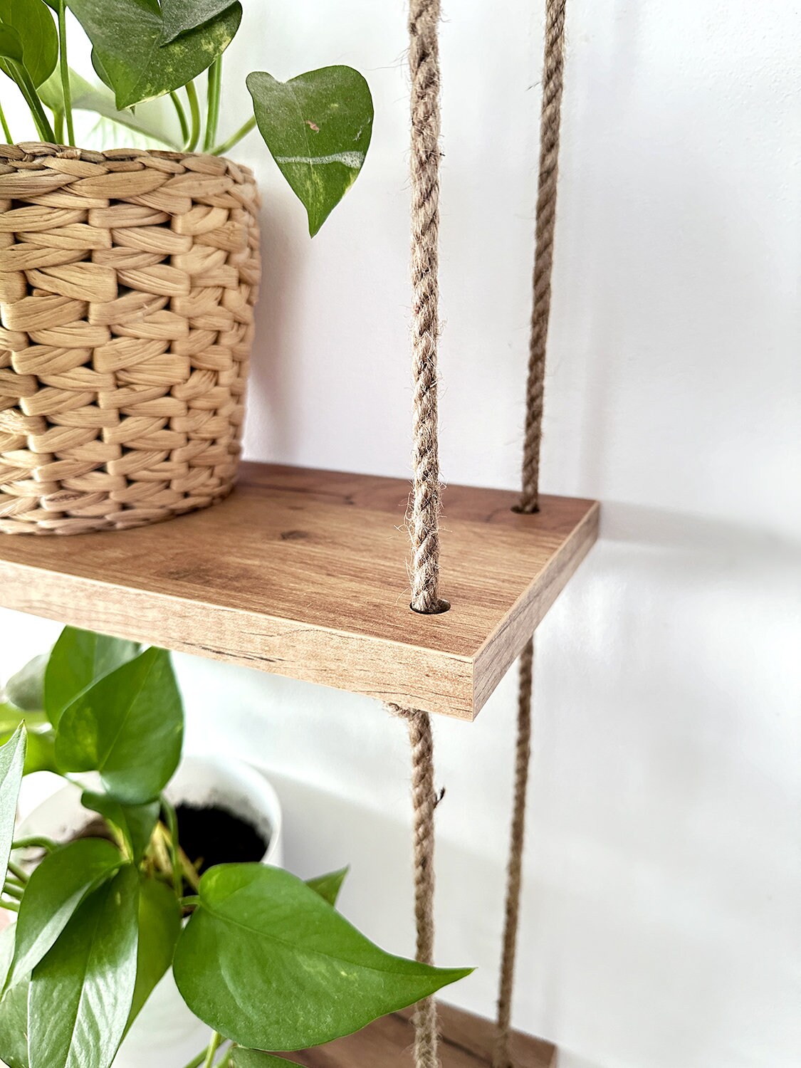 Hanging Rope Shelf, Three Tier Shelf, Jute Rope Plant Shelf for Wall ...