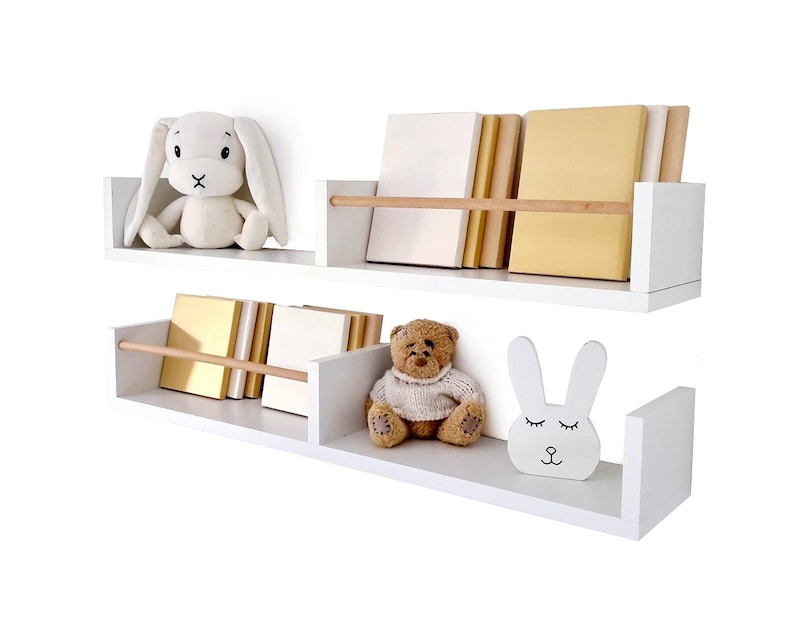 White Floating Shelves Nursery, Scandinavian Shelves for Girls Room ...