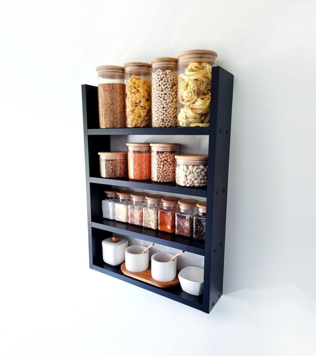 Black Hanging Spice Rack, Wall Mount Spice Shelf, Large Spice Rack for ...