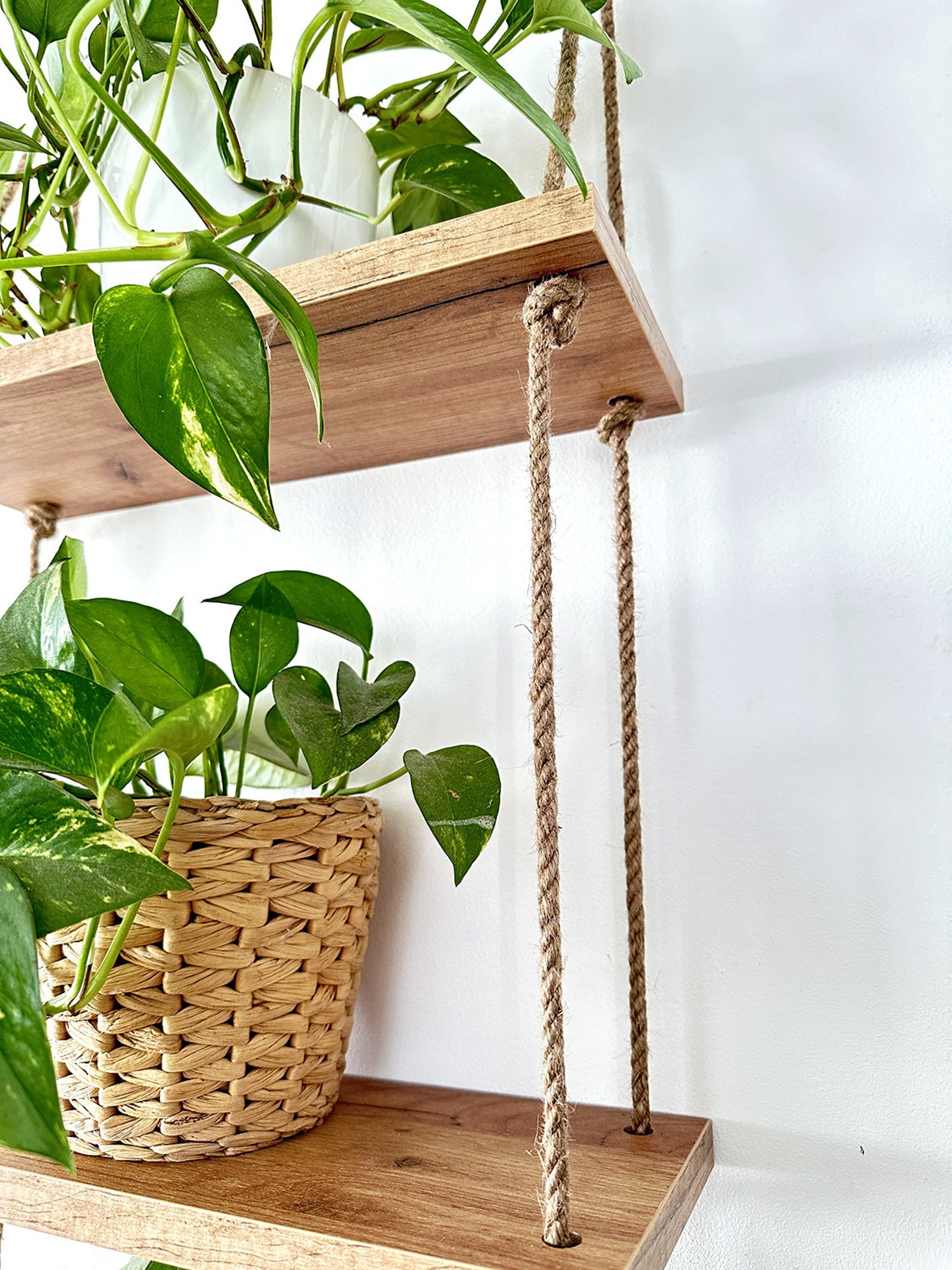 Hanging Rope Shelf, Three Tier Shelf, Jute Rope Plant Shelf for Wall ...