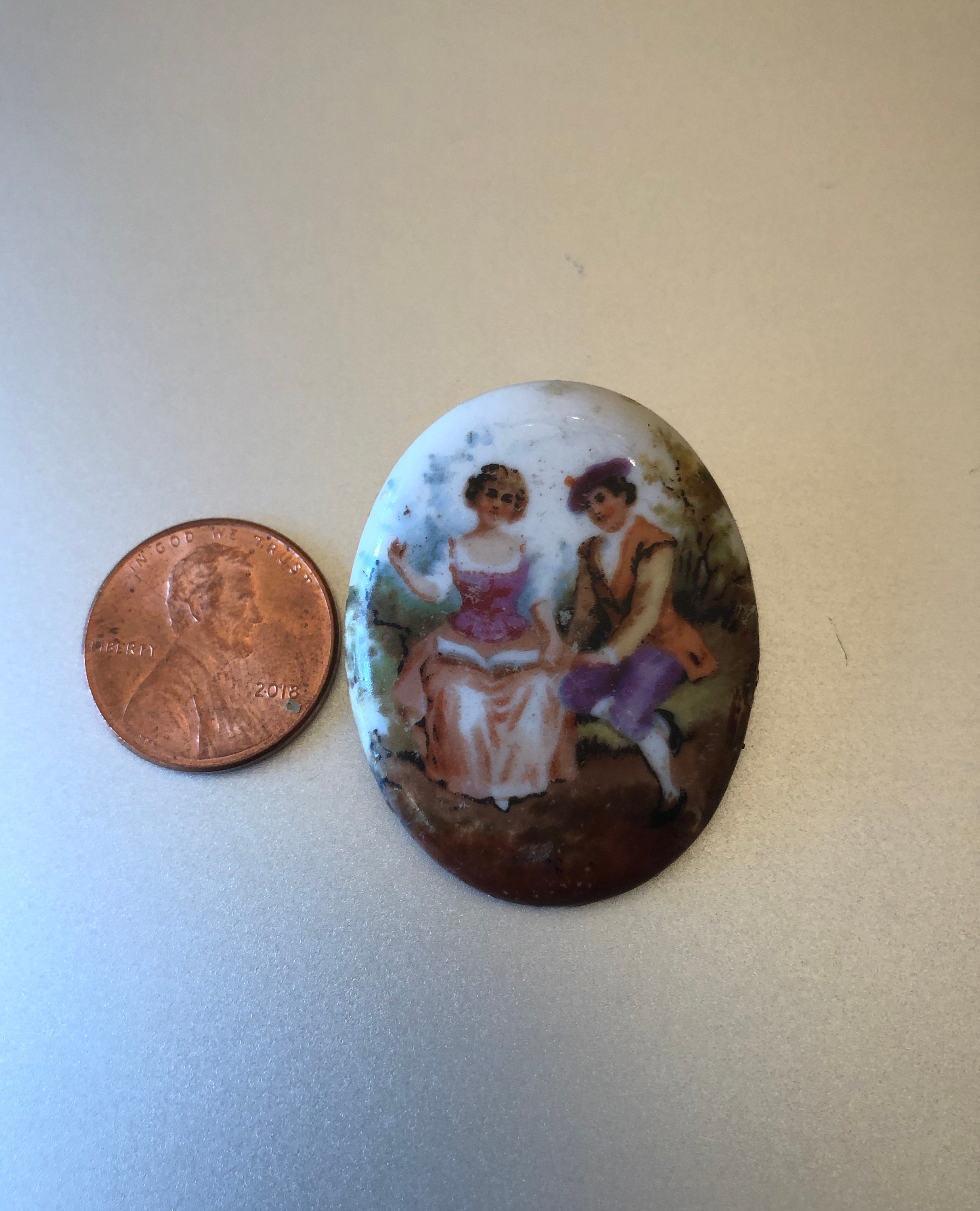 Antique Victorian Hand Painted Romantic Courtship Scene Porcelain ...