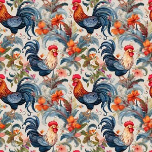 Chickens and Roosters 2 Seamless Pattern PNG | Digital Download - Etsy