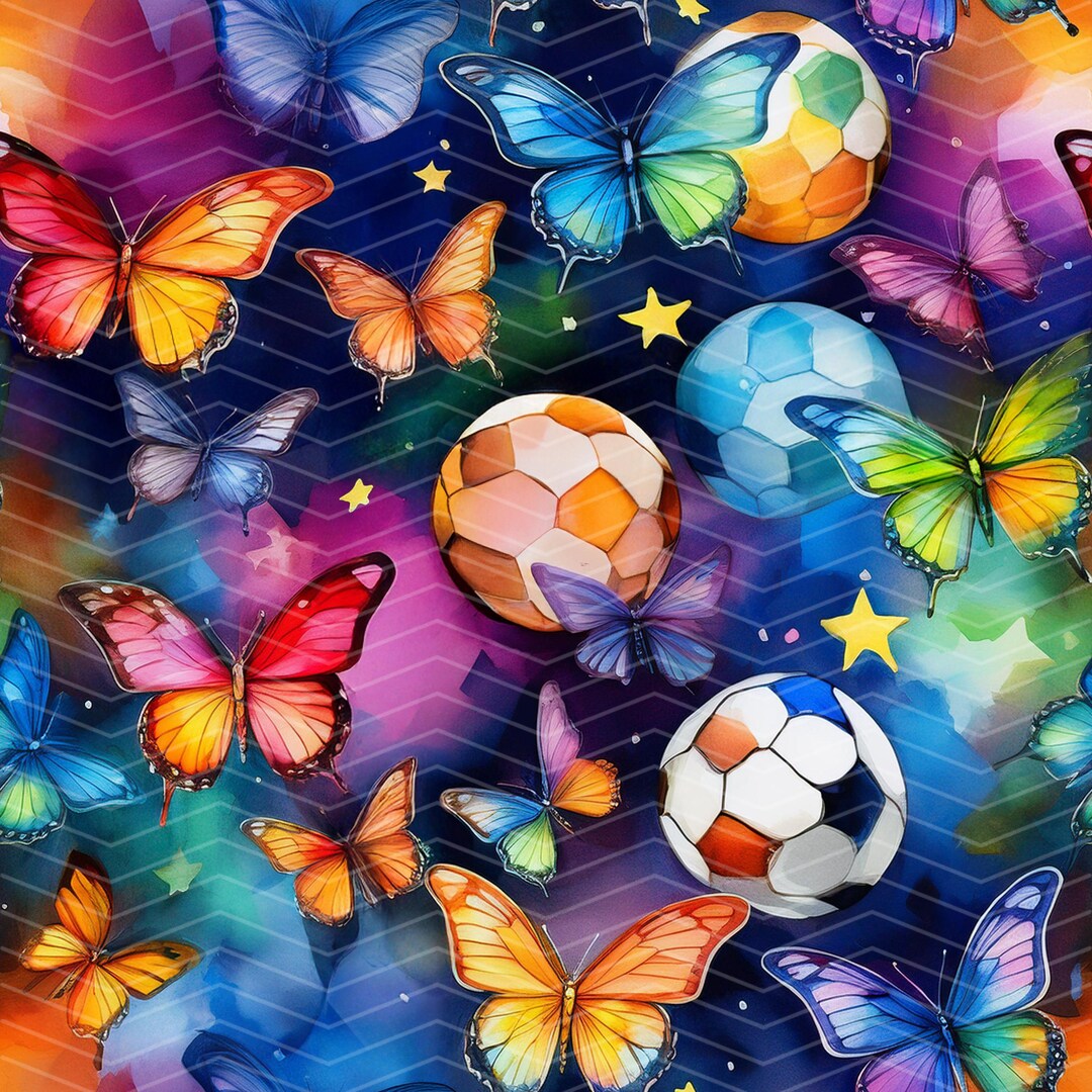 Butterflies and Soccer Balls Seamless Pattern PNG | Digital Download - Etsy