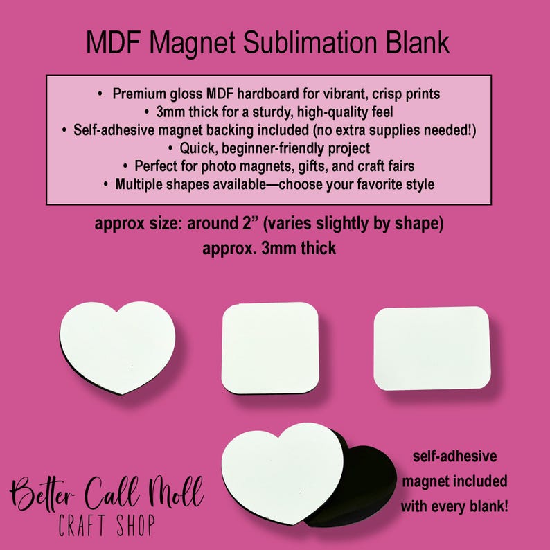 MDF Sublimation Magnet Blanks, DIY Craft Magnets With Adhesive - Etsy