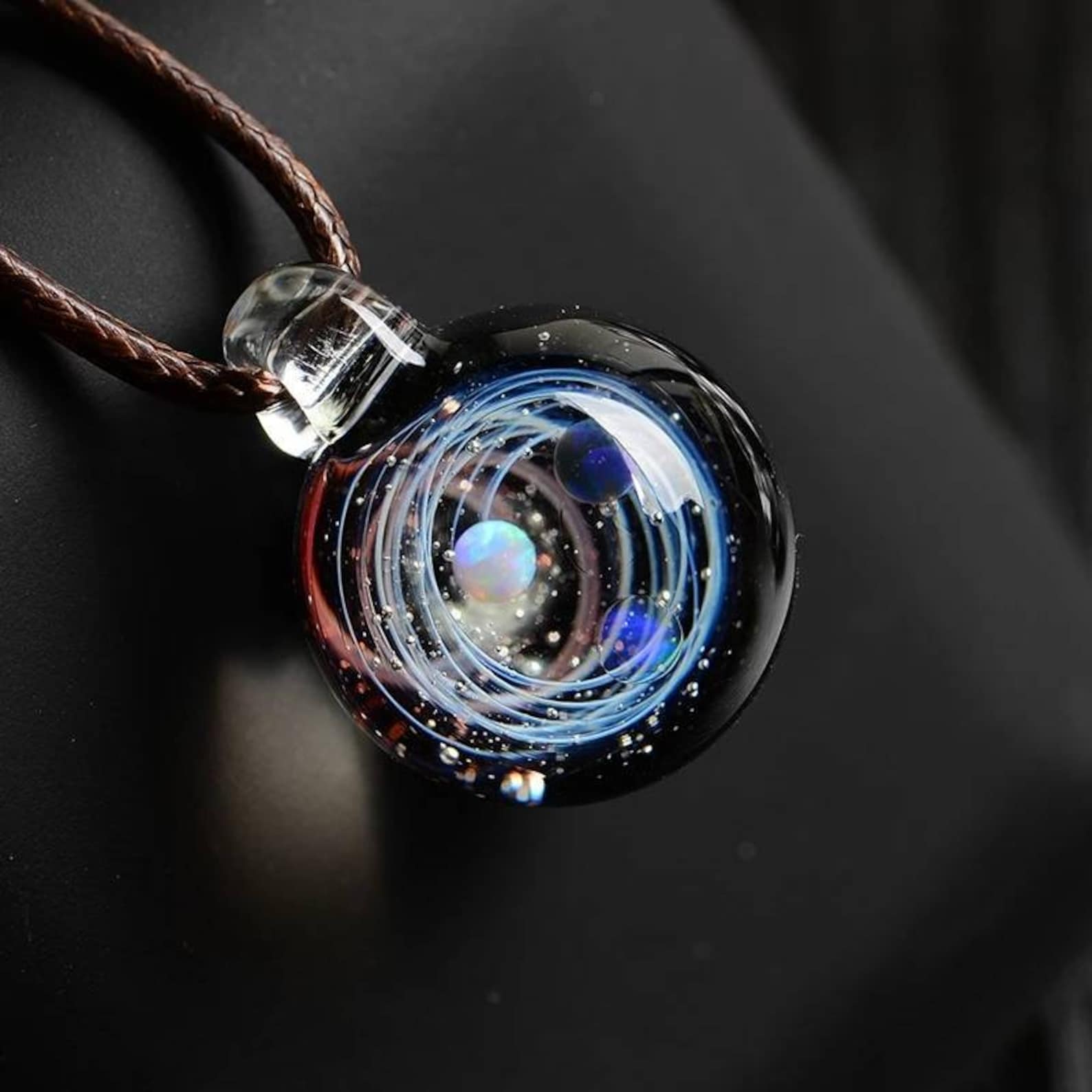 Unique Opal Stone Universe Necklace, Nebula Glass Planets Pendant ...