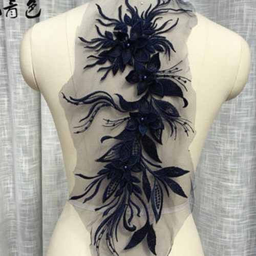 Dark Blue 3D Floral Embroidered Lace Fabric Appliques Retro | Etsy