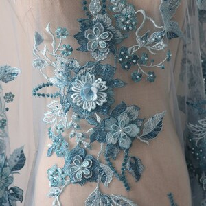 Light Lake Blue 3D Flower Lace Fabric, 3D Lace Applique for Wedding ...