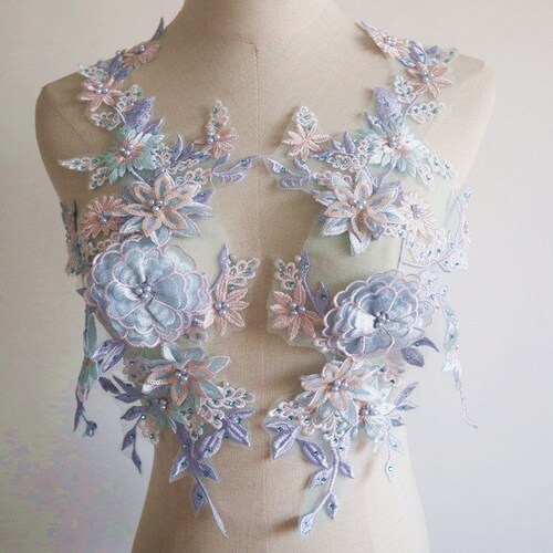 Exquisite Light Blue 3D Pair Applique Quality Lace Floral - Etsy