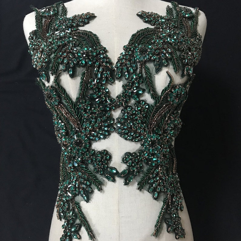 Deluxe Green Rhinestone Applique Bridal Bodice Beaded Floral | Etsy