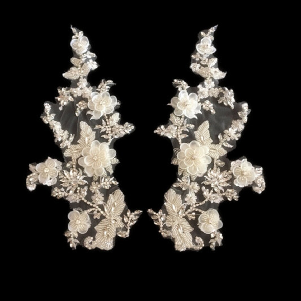 3D Rhinestone Beaded Applique Pair 3D Flowers Bridal Bodice - Etsy