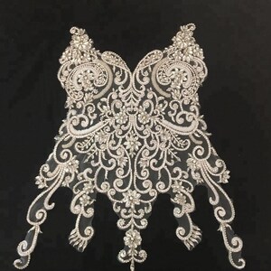 Big Rhinestone Beaded Applique, Bridal Bodice Beaded Lace Applique ...