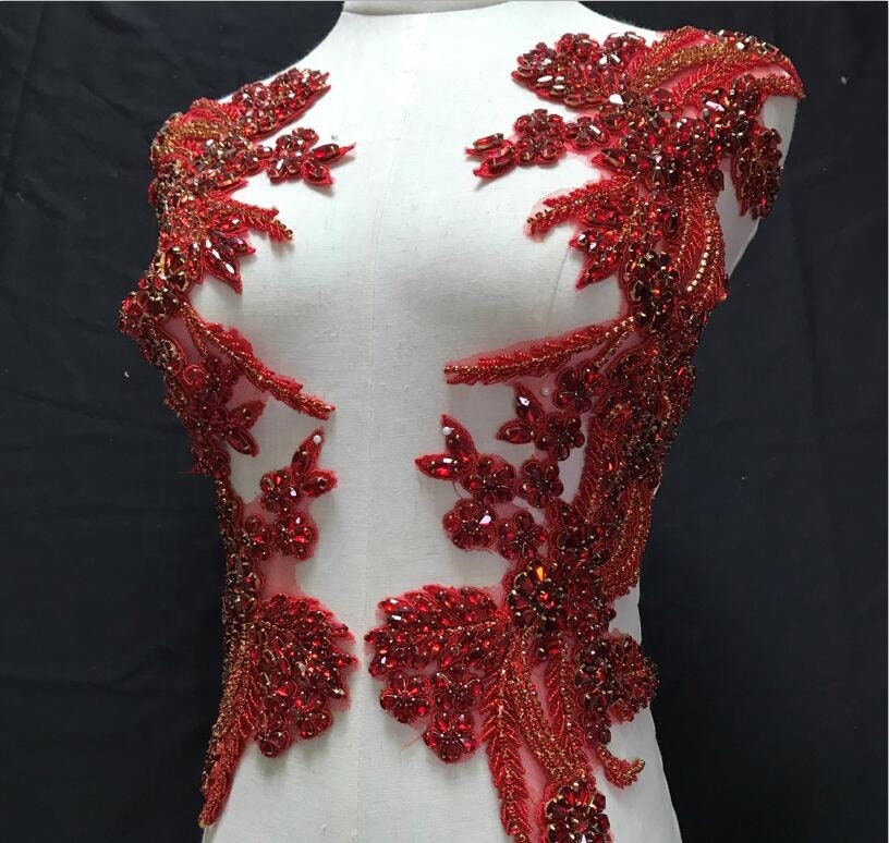 Deluxe Red Rhinestone Applique Bridal Bodice Beaded Floral | Etsy