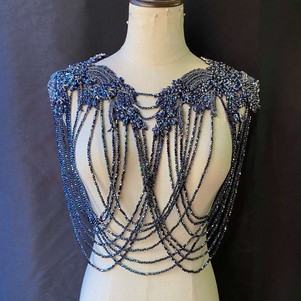 Royal Blue Rhinestone Applique With Crystal Tassels Bodice | Etsy