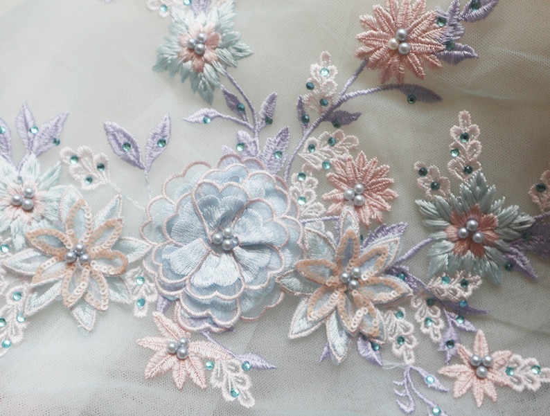 Exquisite Light Blue 3D Pair Applique, Quality Lace Floral Motif Lace ...