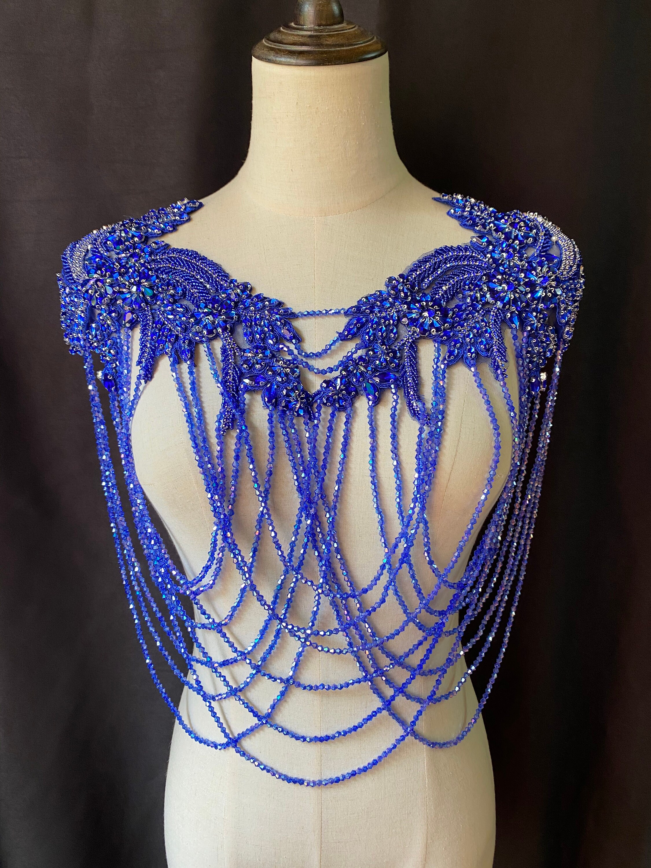 Royal Blue Rhinestone Applique With Crystal Tassels Bodice - Etsy