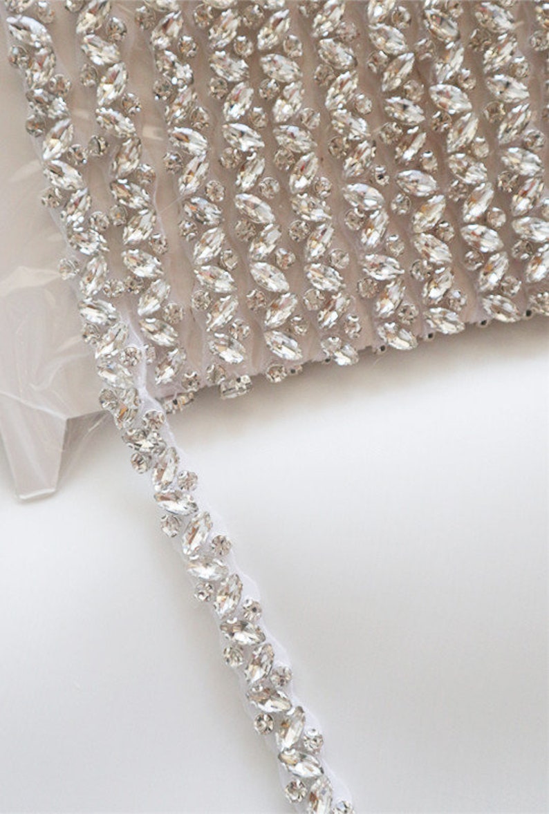 Silver Thin Crystal Beaded Trim Rhinestone Beaded Applique - Etsy