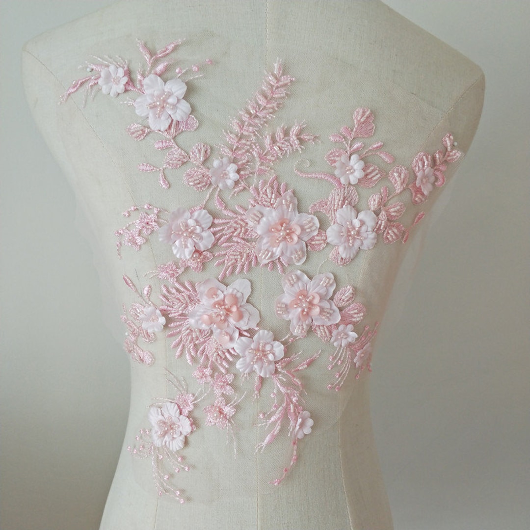 Light Pink 3D Floral Lace Appliques, Retro Floral Motif Sequins ...