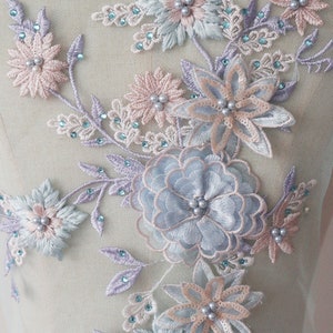Exquisite Light Blue 3D Pair Applique, Quality Lace Floral Motif Lace ...