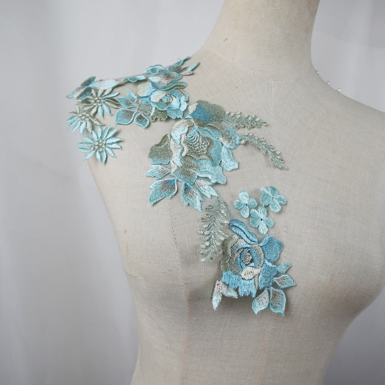 Lake Blue Lace Applique Sets Blue Tulle Embroidered Flowers | Etsy