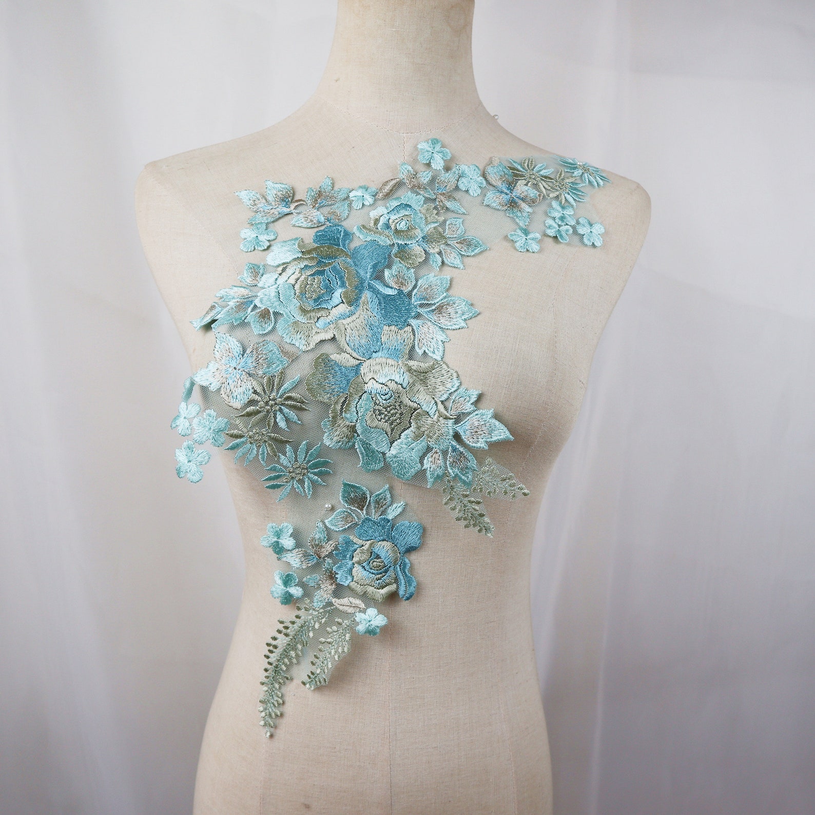 Lake Blue Lace Applique Sets Blue Tulle Embroidered Flowers | Etsy