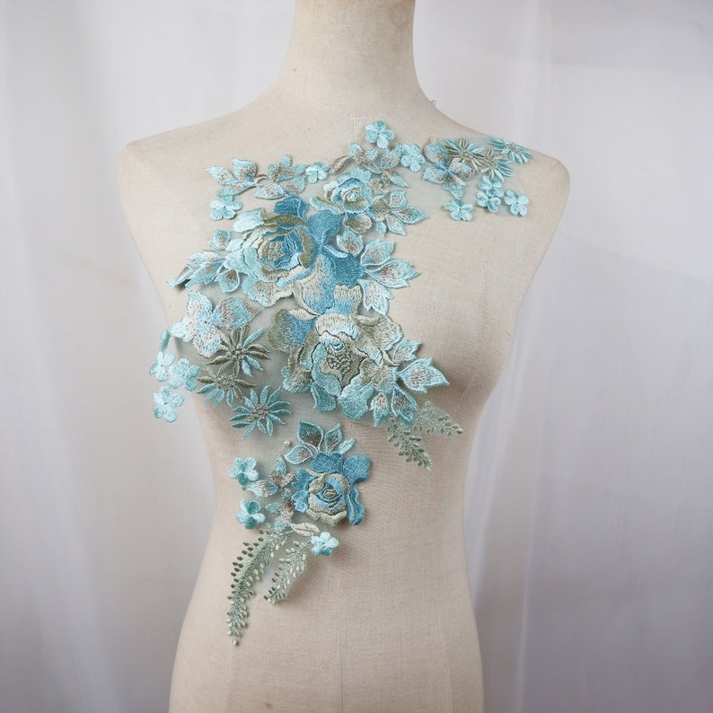 Lake Blue Lace Applique Sets Blue Tulle Embroidered Flowers | Etsy