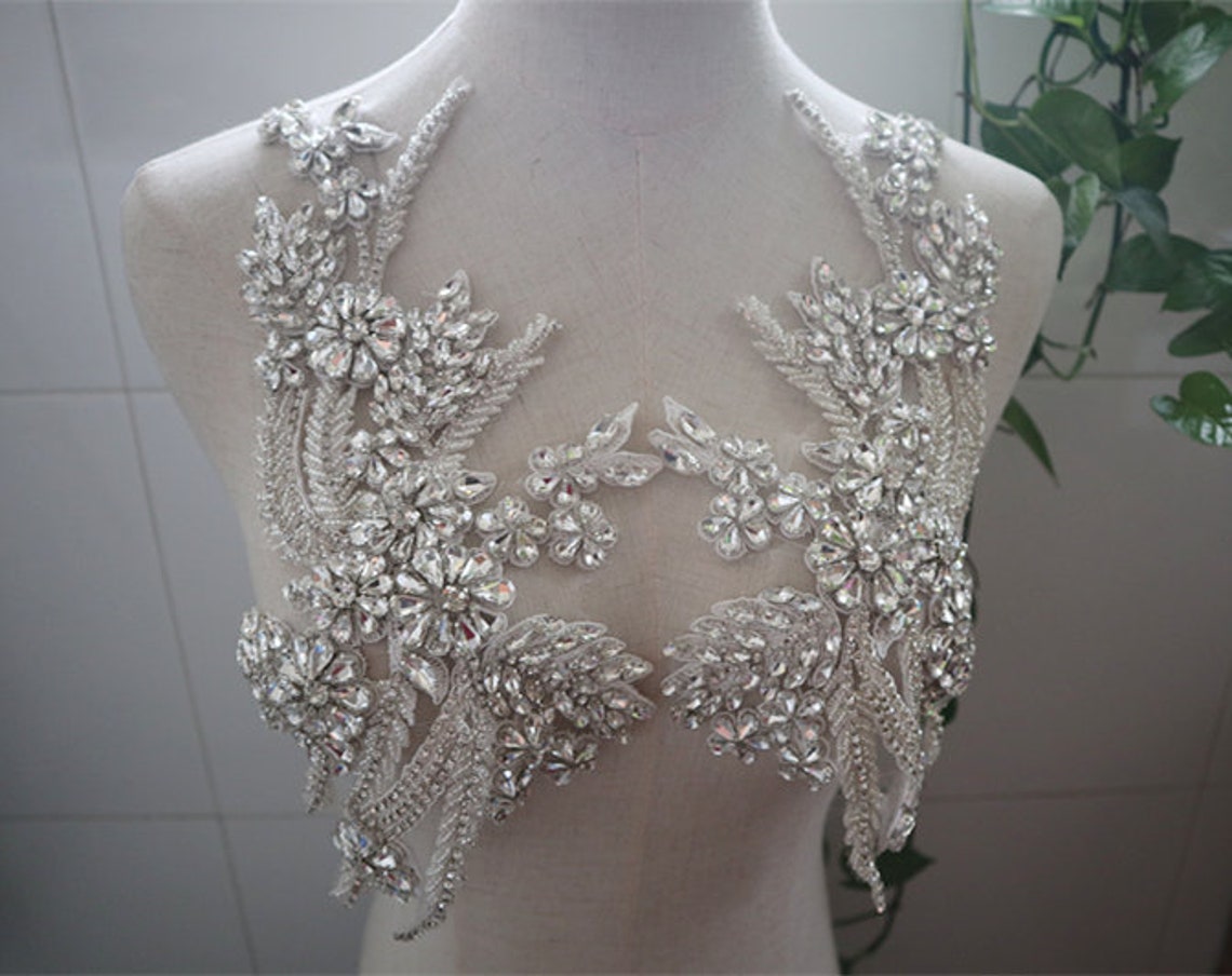 Deluxe Red Rhinestone Applique Bridal Bodice Beaded Floral | Etsy