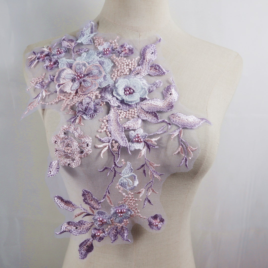 Lilac Purple 3D Flower Lace Applique, 3D Embroidered Lace Patches ...