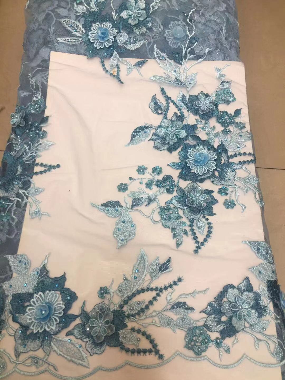 Light Lake Blue 3D Flower Lace Fabric 3D Lace Applique for - Etsy