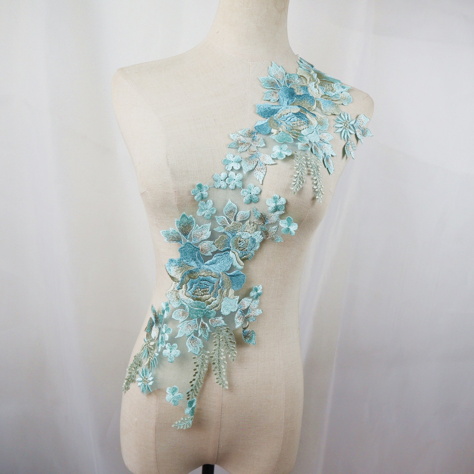 Lake Blue Lace Applique Sets Blue Tulle Embroidered Flowers | Etsy