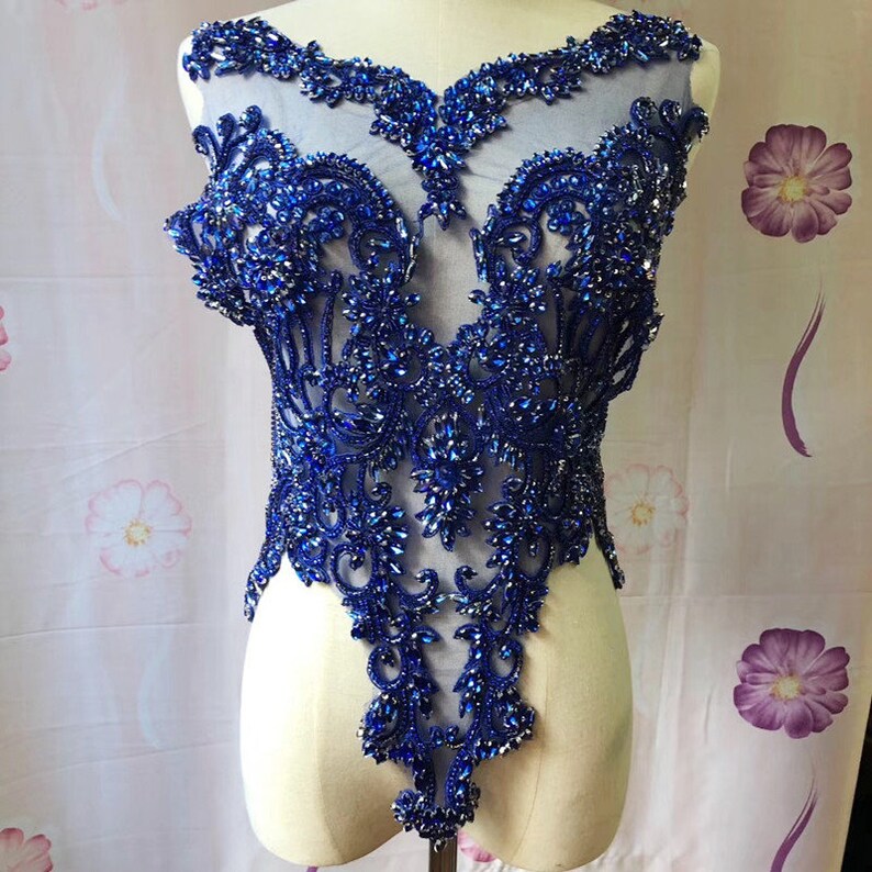 Exquisite Turquoise Blue Rhinestone Bodice Applique Big V | Etsy