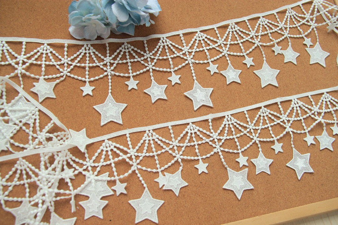 Off White Stars Lace Trim, Tassel Star Floral Mofit Lace Trimming ...