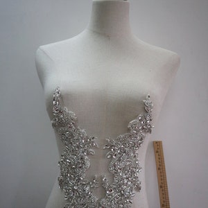 Super Rhinestone Appliques, Bridal Bodice Beaded Lace Applique, Silver ...