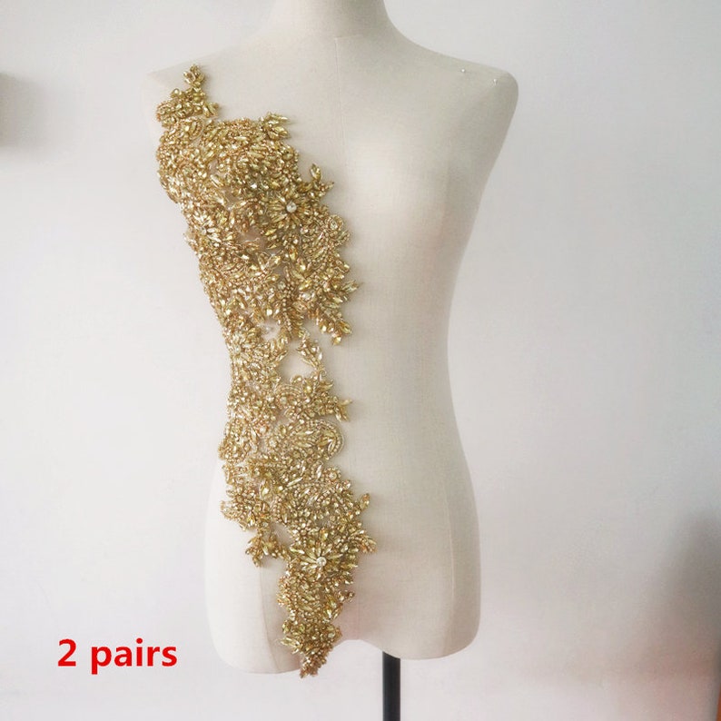 AB Gold Rhinestone Applique Beaded Pair AB Crystal Beaded - Etsy