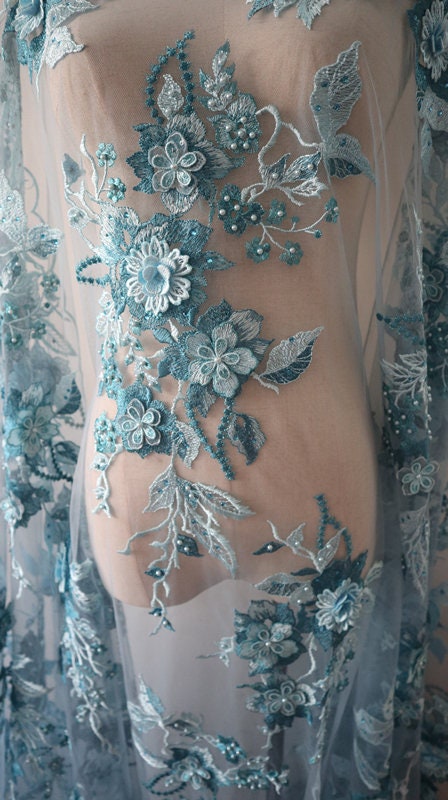 Light Lake Blue 3D Flower Lace Fabric 3D Lace Applique for - Etsy