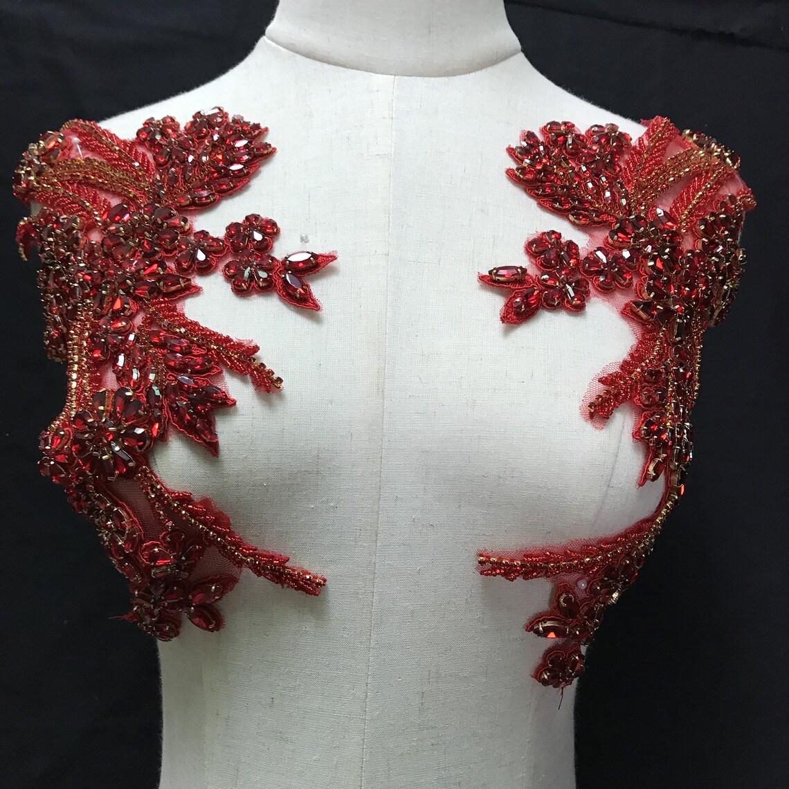 Deluxe Red Rhinestone Applique Bridal Bodice Beaded Floral | Etsy