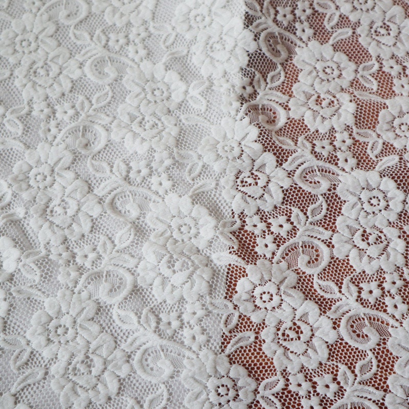 Off white stretch lace fabric by the yard ivory elastic lace | Etsy