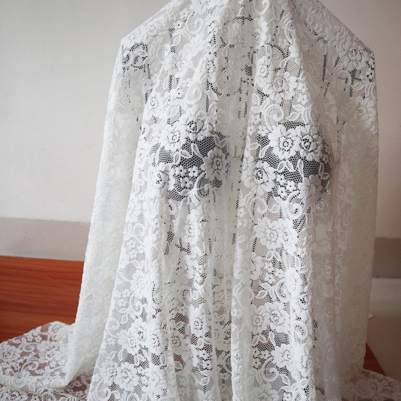 Off White Stretch Lace Fabric by the Yard Ivory Elastic Lace | Etsy