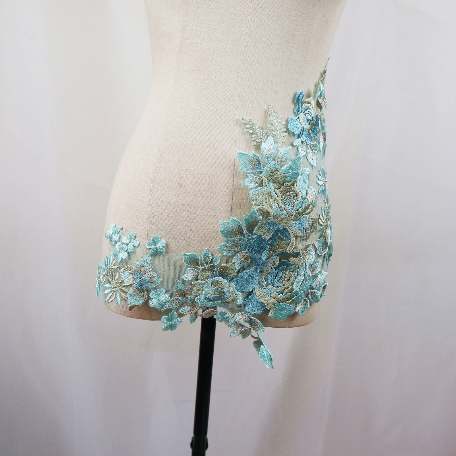 Lake Blue Lace Applique Sets Blue Tulle Embroidered Flowers | Etsy