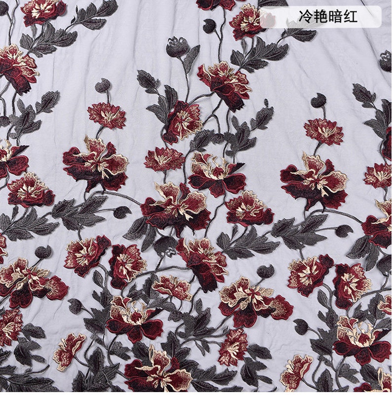 Dark Blue Floral Embroidered Lace Fabric Navy Blue Retro - Etsy