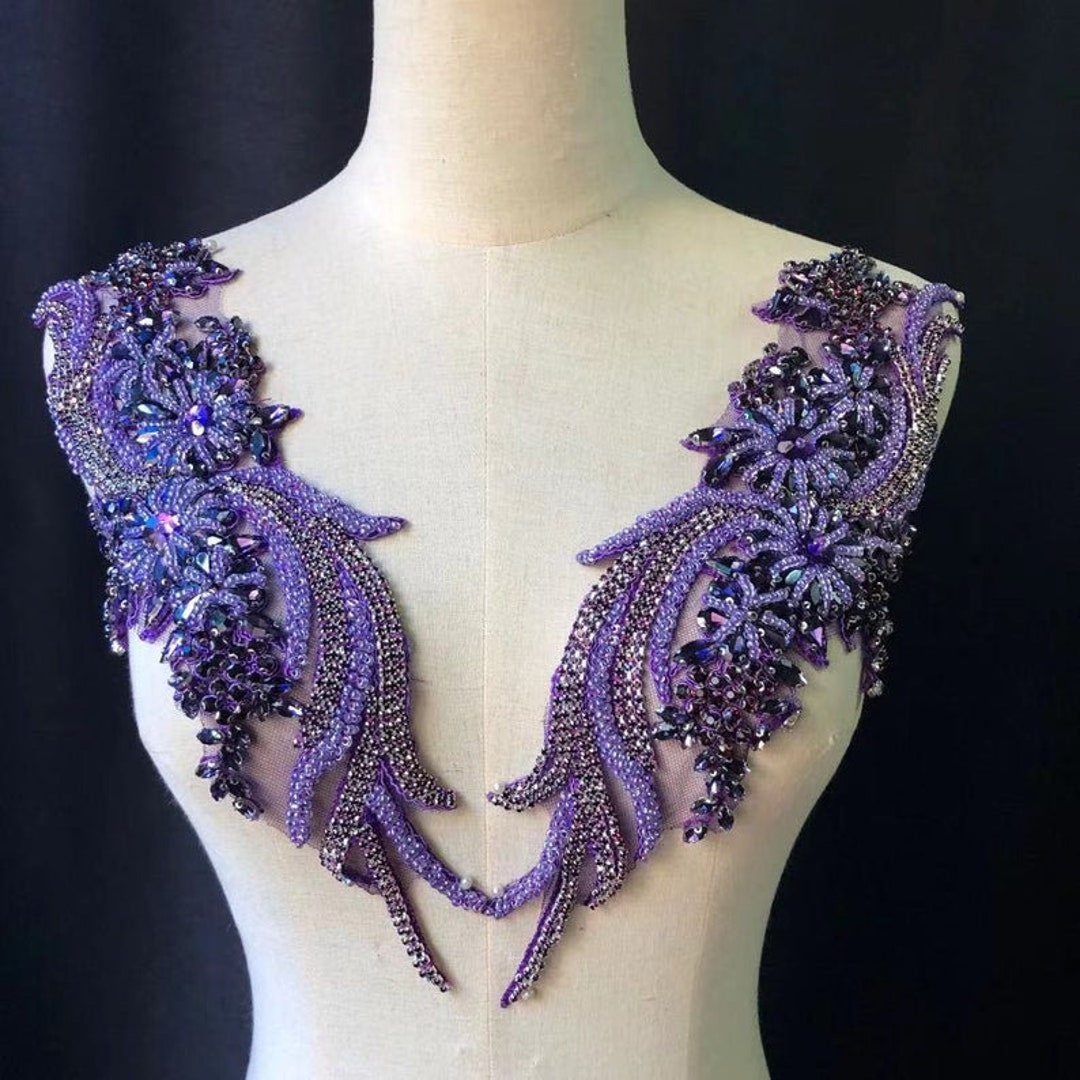 Exquisite Purple Rhinestone Applique, Lanvendar Bridal Bodice Beaded ...