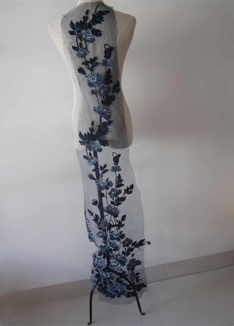 Navy Blue Embroidered Lace Fabric Blue Bodice Lace Applique | Etsy