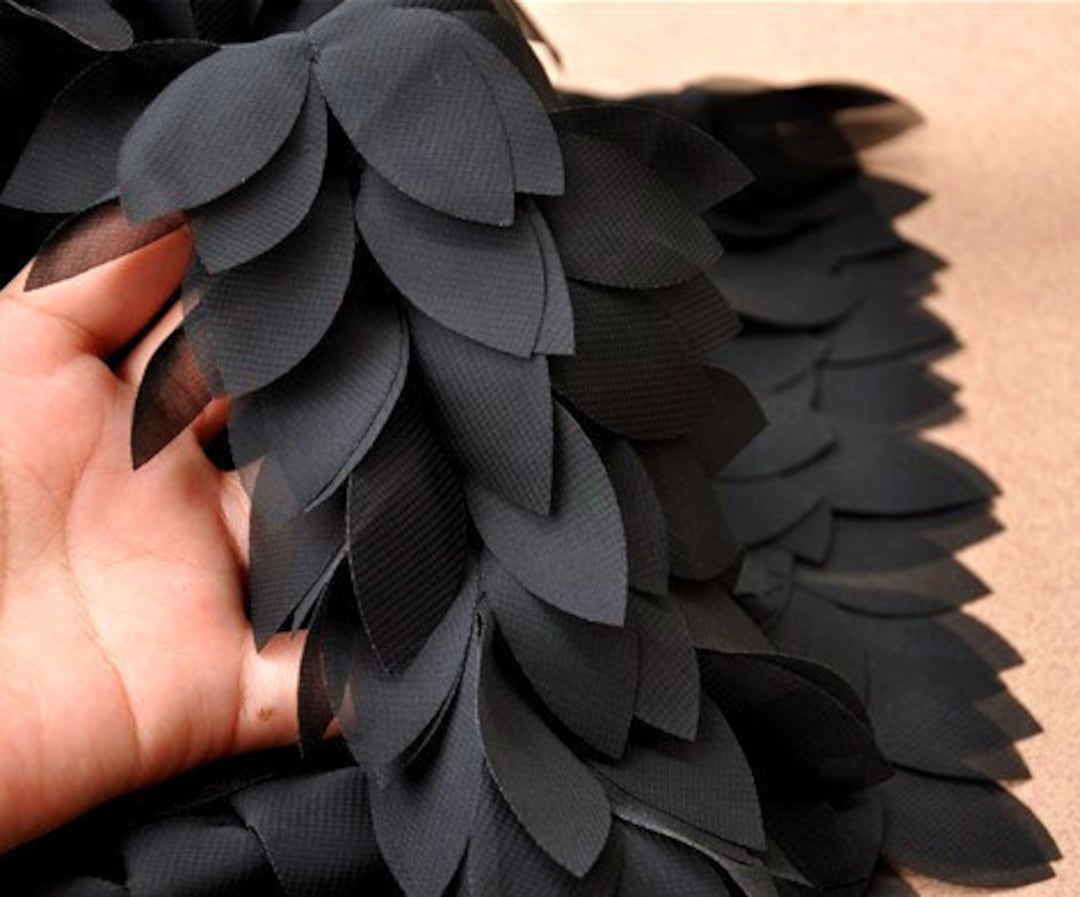 Black 3D Ruffled Fabric Trim, Green Ruffle Trim Chiffon Fabric Trimming ...