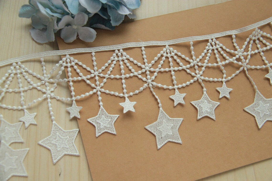 Off White Stars Lace Trim, Stars Floral Mofit Lace Trimming, Bridal ...