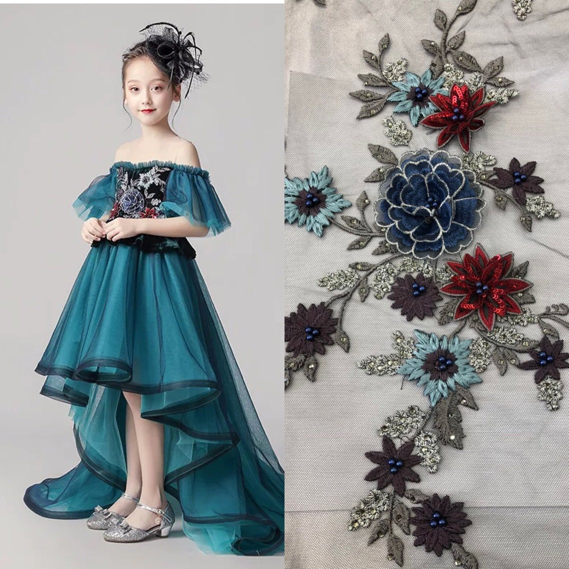 3D Floral Lace Applique, Mix Colors Floral Motif 3D Applique Fabric for ...