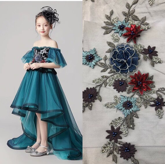 3D Floral Lace Applique Red Blue Mix Colors Floral Motif 3D | Etsy