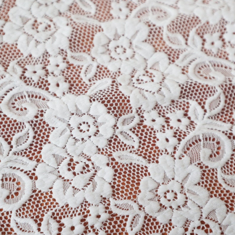 Off White Stretch Lace Fabric by the Yard Ivory Elastic Lace - Etsy