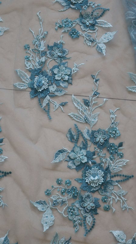 Light Lake Blue 3D Flower Lace Fabric 3D Lace Applique for - Etsy