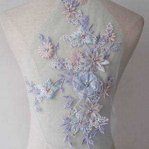 Exquisite Light Blue 3D Pair Applique, Quality Lace Floral Motif Lace ...