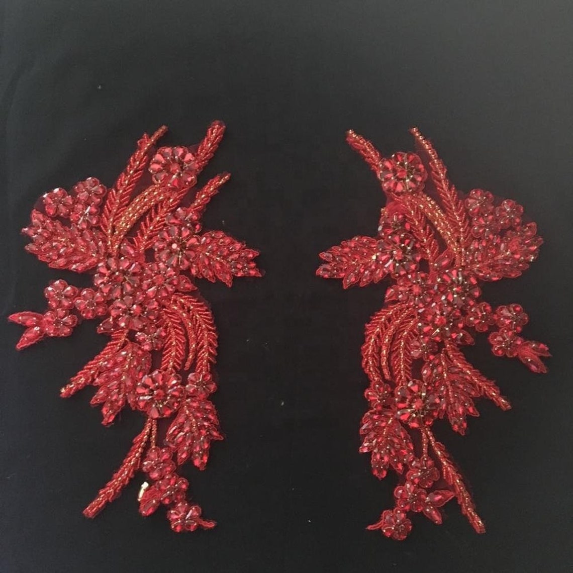 Deluxe Red Rhinestone Applique Bridal Bodice Beaded Floral | Etsy